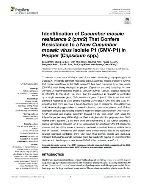 Pdf Contentidentification Of That Confers Resistance To A New Isolate P1 Cmv P1