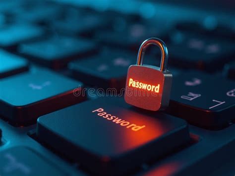 A Small Padlock With The Word Password Glows On A Dark Keyboard Stock