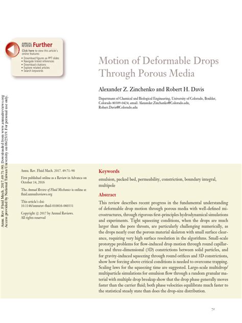Motion Of Deformable Drops Through Porous Media Pdf Fluid Dynamics