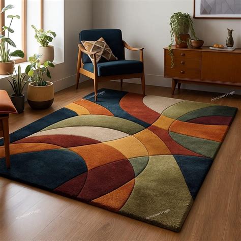 8x10 Modern Geometric Rug Mid Century Abstract Area Rug Handmade Etsy