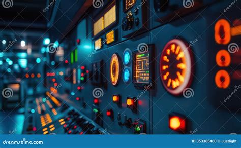 Control Panel Monitoring System Showing Various Indicators And Gauges In Industrial Setting