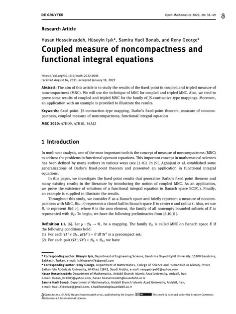 Pdf Coupled Measure Of Noncompactness And Functional Integral Equations