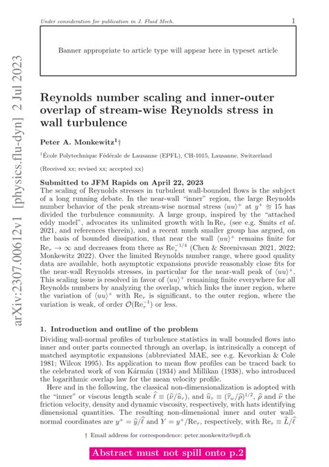 Pdf Reynolds Number Scaling And Inner Outer Overlap Of Stream Wise Reynolds Stress In Wall