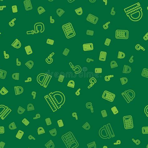 Set Line Micrometer Protractor And Ruler And Calculator On Seamless Pattern Vector Stock