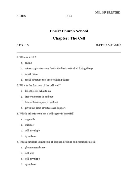 Biology Notes Class 6 Pdf Cytoplasm Cell Biology