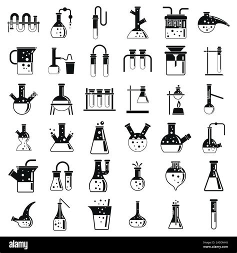 Modern Chemical Laboratory Experiment Icons Set Simple Set Of Modern
