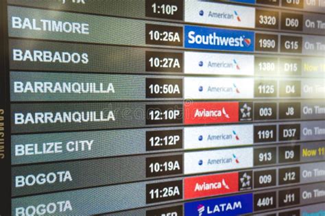 Miami Florida Departure Board At Miami International Airport