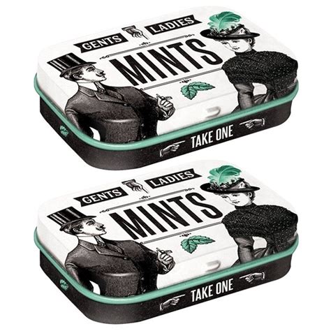 2x Nostalgic Art 6cm Metal Tin Mint Box Gents And Ladies Fresh Breath
