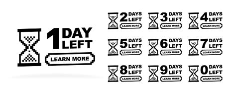 0에서 9까지 며칠이 남았습니다 판매 또는 소매를위한 모래 시계 템플릿기채기 형 라벨 디자인 픽셀 아트 디자인 현대 벡터 일러스트레이션 낮에 대한 스톡 벡터 아트 및 기타