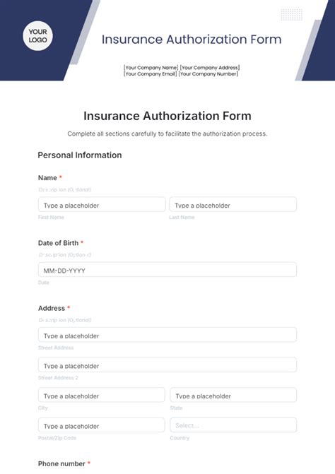 Free Insurance Authorization Form Template To Edit Online