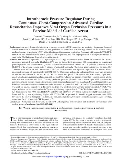 Pdf Intrathoracic Pressure Regulator During Continuous Chest Compression Advanced Cardiac