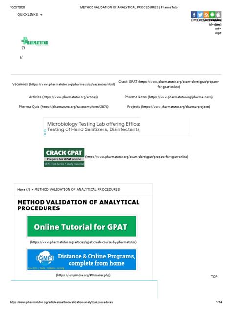 Method Validation Of Analytical Procedures Pdf Detection Limit