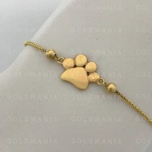 14k Yellow Gold Dog Paw Friendship Bracelet 925 Adjustable Real