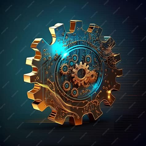 회로 보드 그림에 기어 휠 하이테크 엔지니어링 디지털 엔지니어 개념 프리미엄 사진