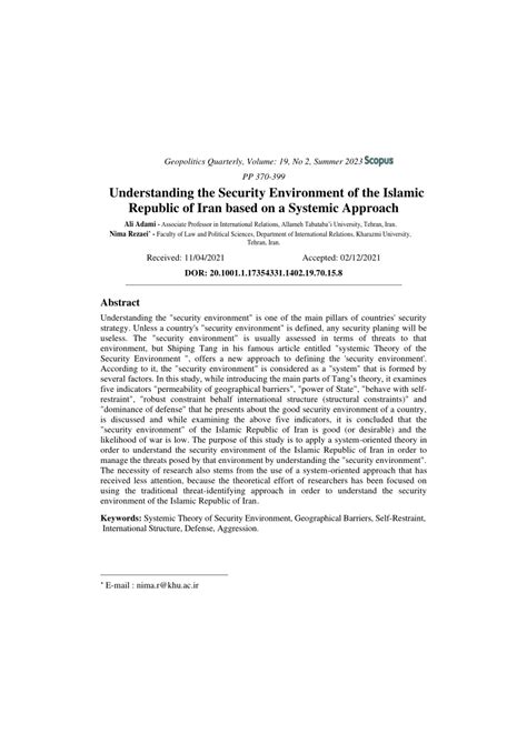PDF Understanding The Security Environment Of The Islamic Republic Of