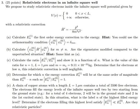 Solved 3 25 Points Relativistic Electrons In An Infinite