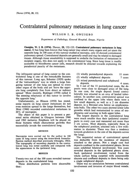 Contralateral Pulmonary Metastases In Lung Cancer Pmc