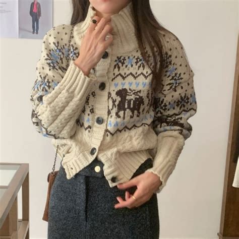 까모 겨울데일리룩여성아우터겨울자켓 카라넥 꽈배기 니트가디건 자켓 두꺼운 노르딕스웨터 노르딕 니트 단추 가디건 터틀 재킷 점퍼 데일리룩데이트룩기본템10대 20