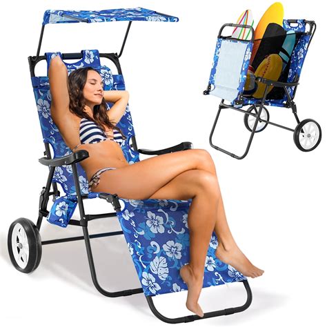 Mophoto Beach Chair With Canopy Shade Folding Beach Cart Chair W