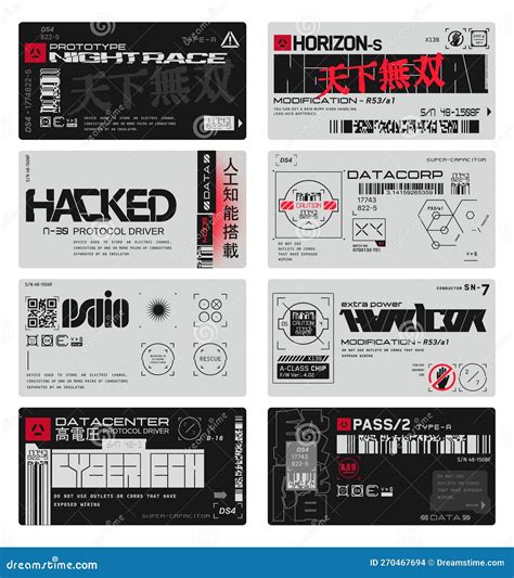 Cyberpunk Decals Set Set Of Vector Stickers And Labels In Futuristic Style Inscriptions And