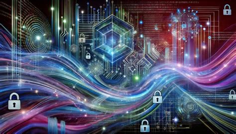 Abstract Digital Art With Glowing Lines And Cybersecurity Symbols Stock Image Image Of Data