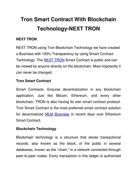 ppt tron smart contract with blockchain technology next tron