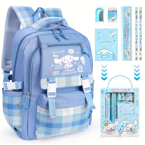 Sanrio Cinnamoroll Backpack Set Large Capacity School Bag With Badge