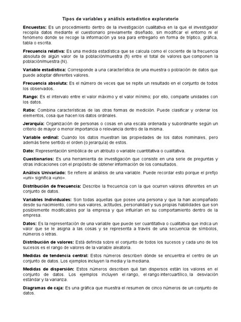 Tipos De Variables Y Análisis Estadístico Exploratorio Pdf