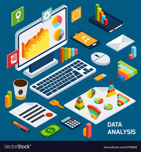 Isometric Data Analysis Set Royalty Free Vector Image