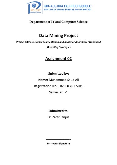 Dm Assignment 2 Muhammad Saud Ali Department Of It And Computer Science Data Mining Project