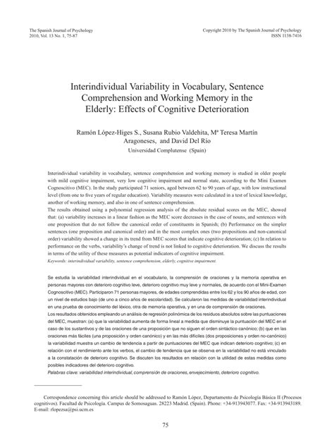 Pdf Interindividual Variability In Vocabulary Sentence Comprehension And Working Memory In