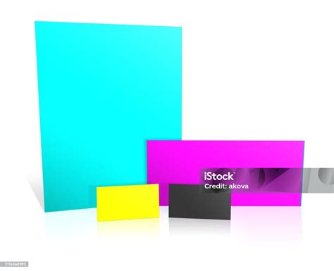 4 개의 Cmyk 판촉 용지 빈 템플릿 블랙 시안 옐로우 및 마젠타 프리젠 테이션 레이아웃 및 디자인 래스터 그림입니다