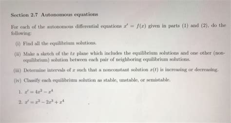 Solved Section 27 Autonomous Equations For Each Of The