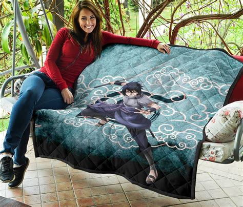 Naruto Anime Sasuke Uchiha Cloud Pattern Blue Theme Premium Quilt