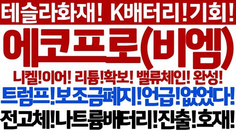 에코프로에코프로비엠테슬라화재호재다니켈리튬확보트럼프보조금폐지없다전고체나트륨배터리진출악재끝장기상승나온다