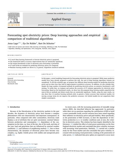 Pdf Forecasting Spot Electricity Prices Deep Learning Approaches And