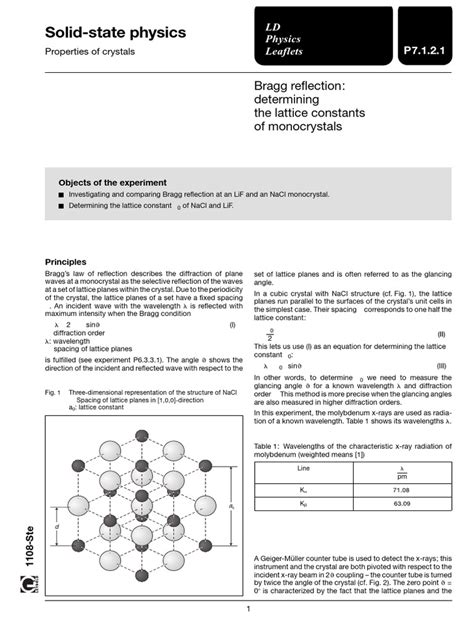 Exp 1 X Ray Diffraction And Calculation Of Lattice Parameter In Nacl And Lif Single Crystal Pdf