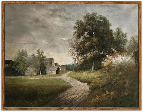 Aefer Landscape Vintage Framed Canvas Wall Art Classical Village Prints