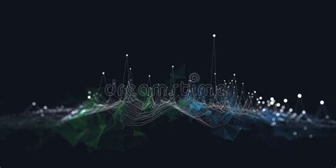 abstract background noisy graph in chaotic lines from dots on dark