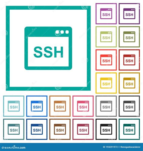 SSH Terminal Flat Color Icons With Quadrant Frames Stock Vector Illustration Of Boundaries