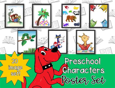 Preschool Character Prints Set Of 20 Educational Wall Art Digital