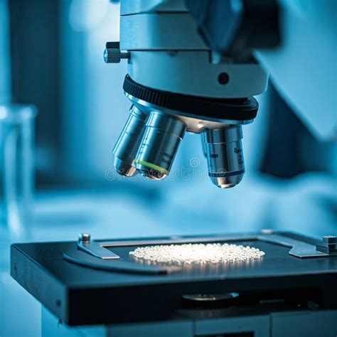 A Powerful Microscope With Multiple Lenses Focused On A Sample Ready