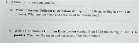 solved 1 assume x is a random variable a with a discrete