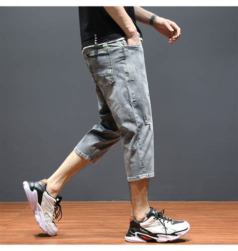 데님 칠부 와이드 일자바지 슬림 스판 반바지 남자청바지 티몬