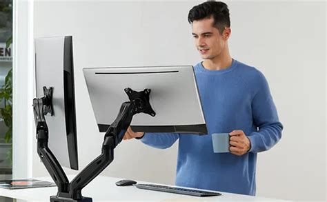 Dual Monitor Stand Height Adjustable Gas Spring Double Arm Keystone