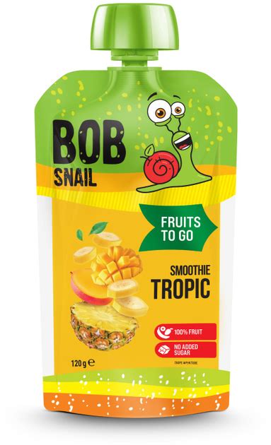 Упаковка фруктового пюре Bob Snail Смузі Банан Ананас Манго пастеризоване 120 г х 10 шт