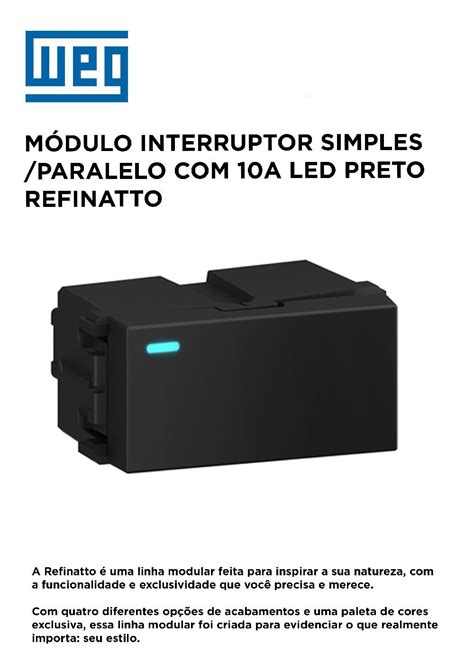 Modulo Interruptor Simples Paralelo Com Led Preto 10a Ref Comercial Leal