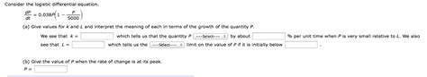 Solved Consider The Logistic Differential Equation Dp Dt
