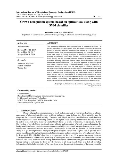 Crowd Recognition System Based On Optical Flow Along With Svm Classifier Pdf