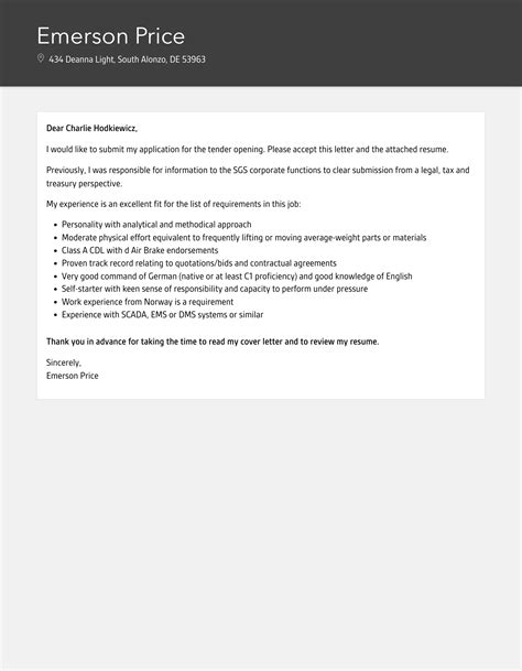 Tender Cover Letter Velvet Jobs